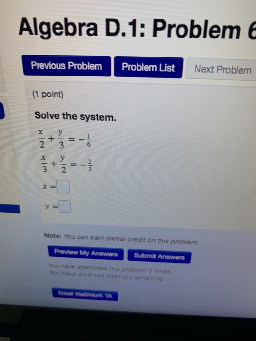 Solved Algebra D.1: Probleme Previous Problem Problem List | Chegg.com