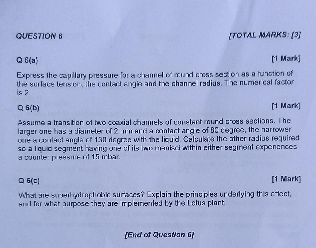 Solved Q 6(a) [1 Mark] Express the capillary pressure for a | Chegg.com