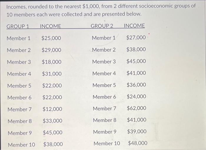 Solved Incomes, rounded to the nearest $1,000, from 2 | Chegg.com