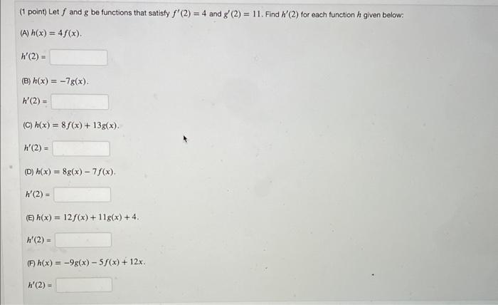 Solved (1 point) Let f and g be functions that satisfy | Chegg.com