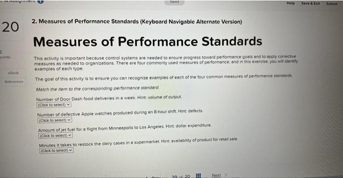 Solved 2. Measures of Performance Standards (Keyboard | Chegg.com
