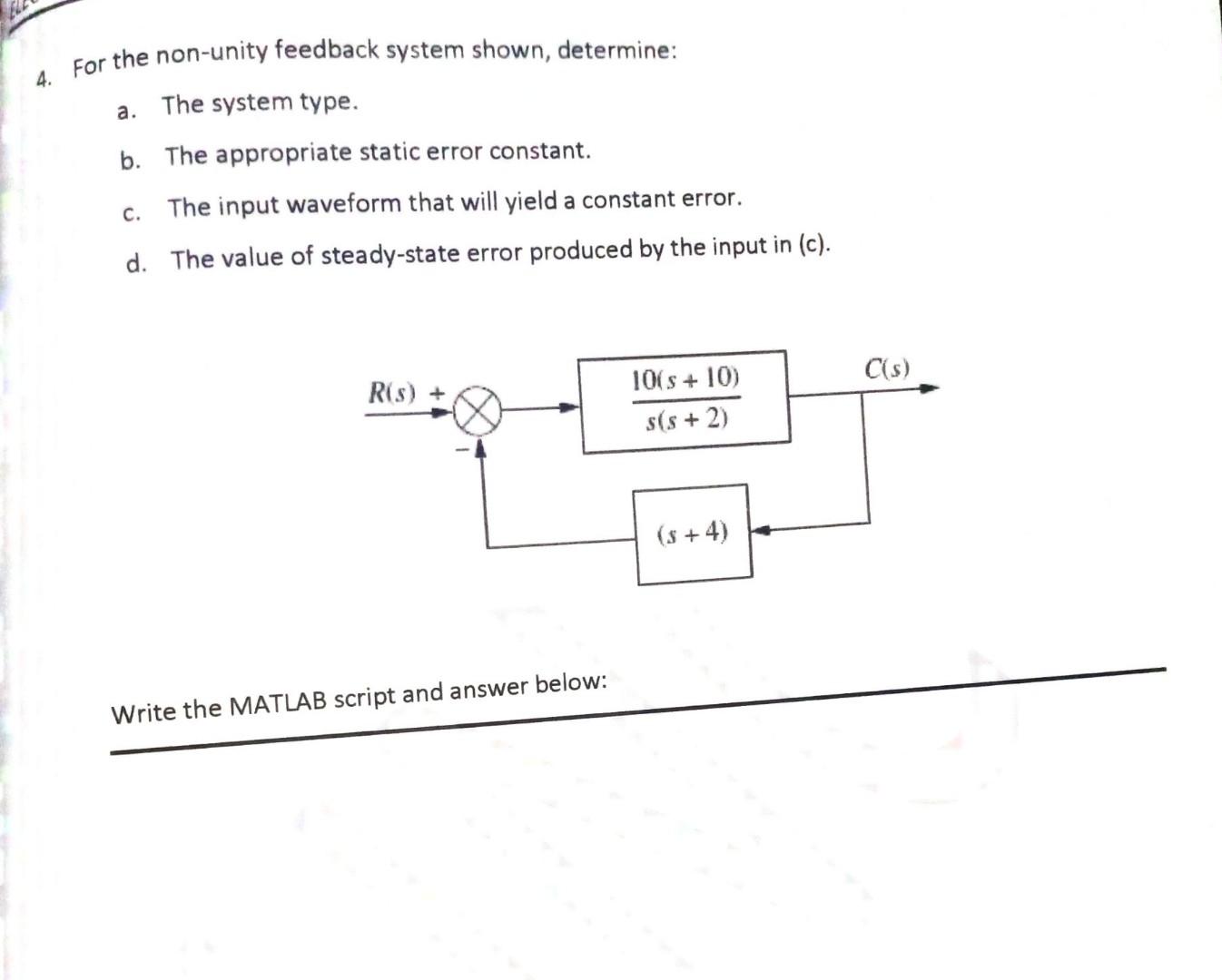 Solved 1. For a unity feedback system with forward transfer | Chegg.com