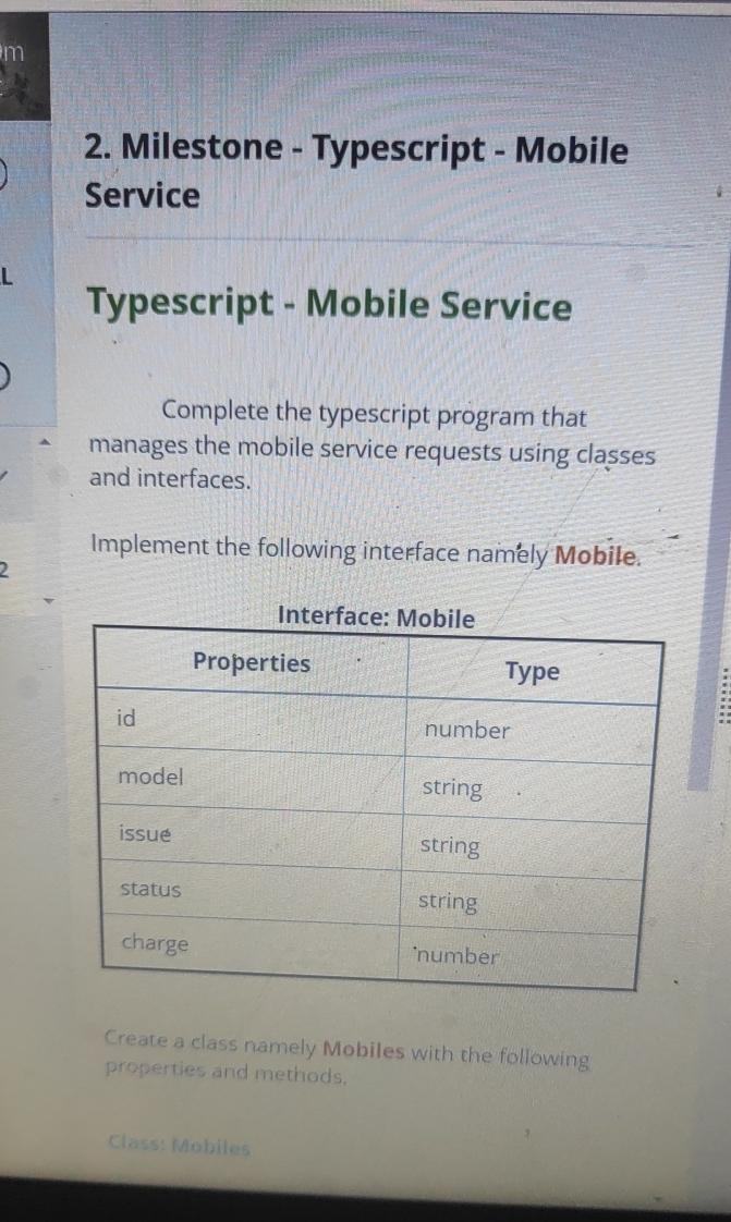 Solved Milestone ﻿typescript ﻿mobile Servicetypescript