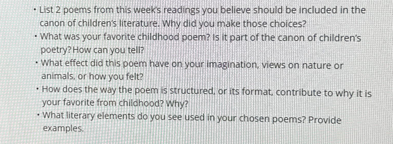 Solved List 2 ﻿poems from this week's readings you believe | Chegg.com