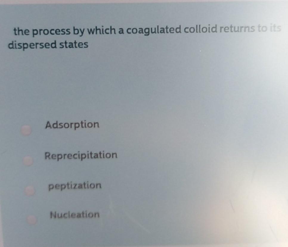 Solved the process by which a coagulated colloid returns to | Chegg.com