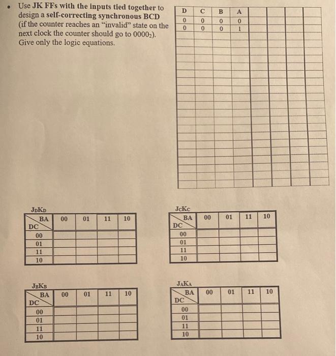 Solved B A D 0 Use JK FFs with the inputs tied together to | Chegg.com