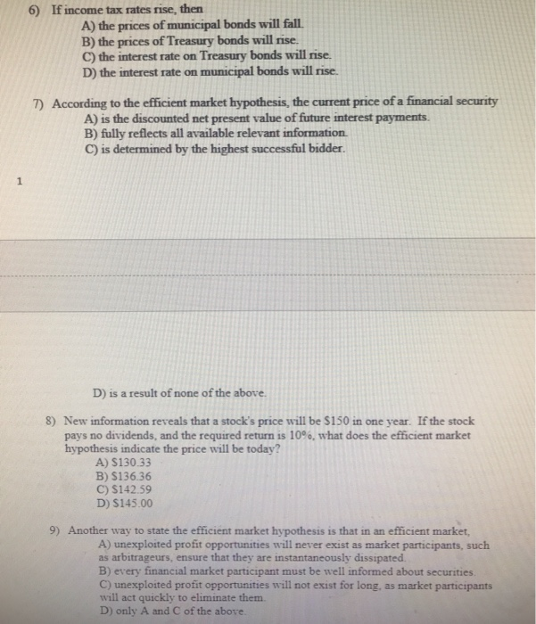 Solved Financial Economics. Multiple Choice Questions. only | Chegg.com