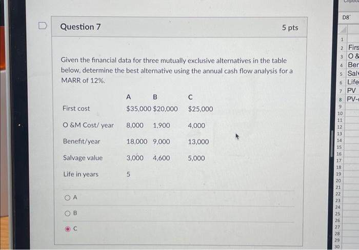 Solved Given the financial data for three mutually exclusive | Chegg.com