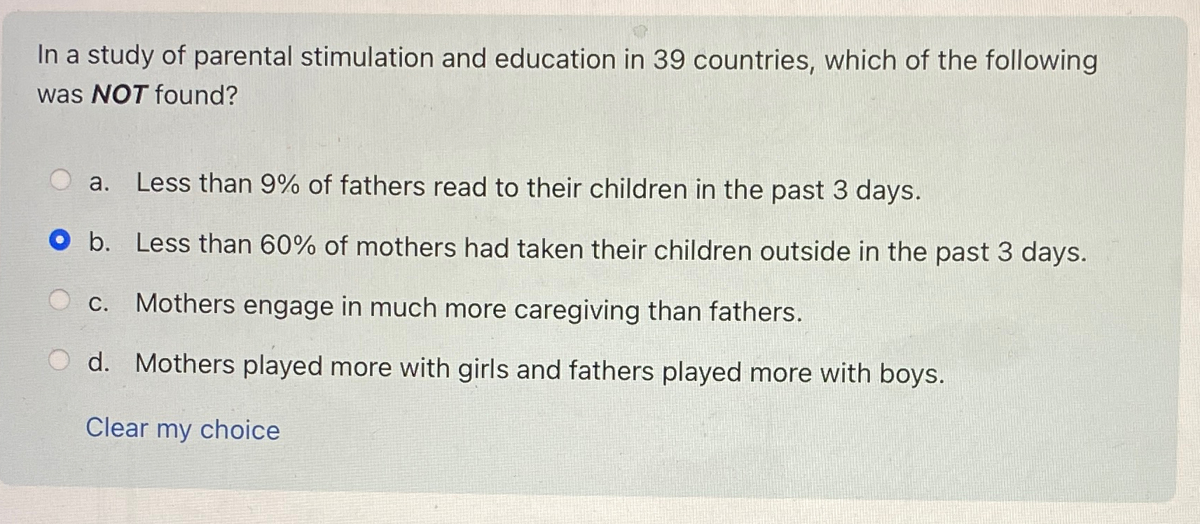 Solved In a study of parental stimulation and education in | Chegg.com
