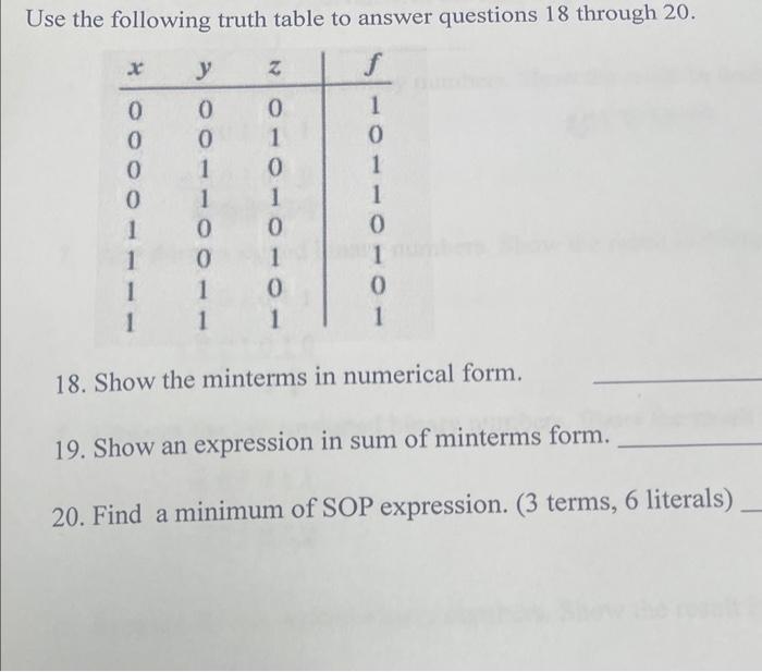 Solved Use the following truth table to answer questions 18 | Chegg.com