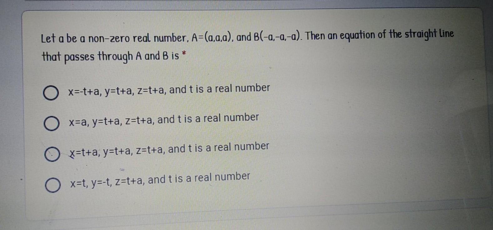 Solved Let a be a non-zero real number, A=(0,0,a), and | Chegg.com