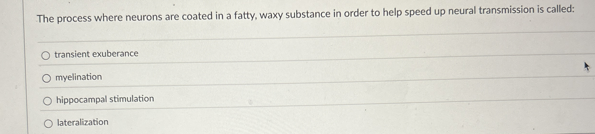 Solved The process where neurons are coated in a fatty, waxy | Chegg.com