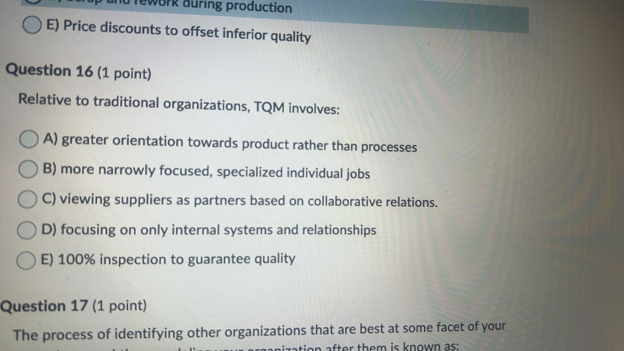 Solved E) ﻿Price discounts to offset inferior | Chegg.com