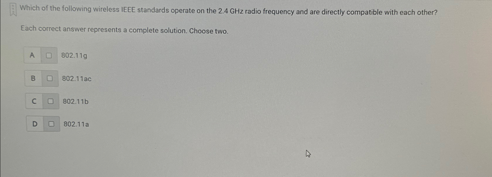 Solved Which of the following wireless IEEE standards | Chegg.com