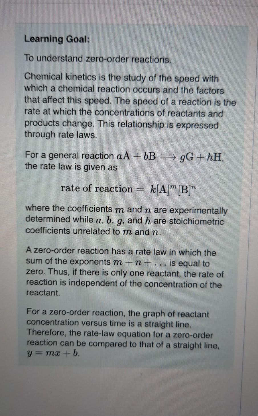 Solved Learning Goal: To understand zero-order reactions. | Chegg.com