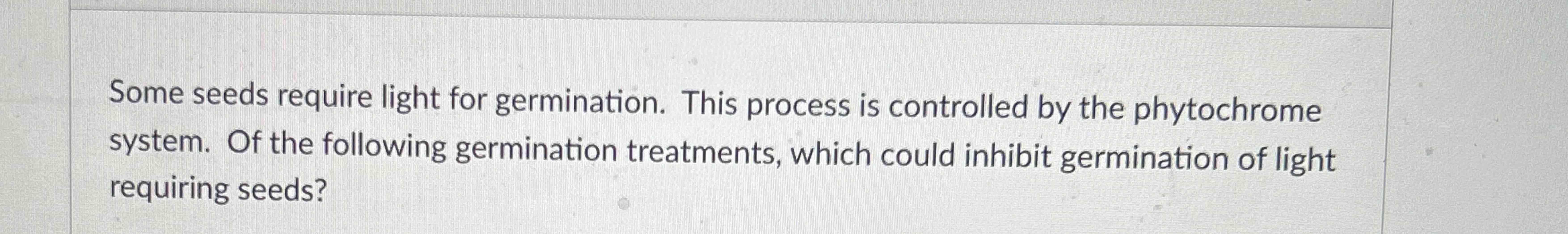 Solved Some seeds require light for germination. This | Chegg.com