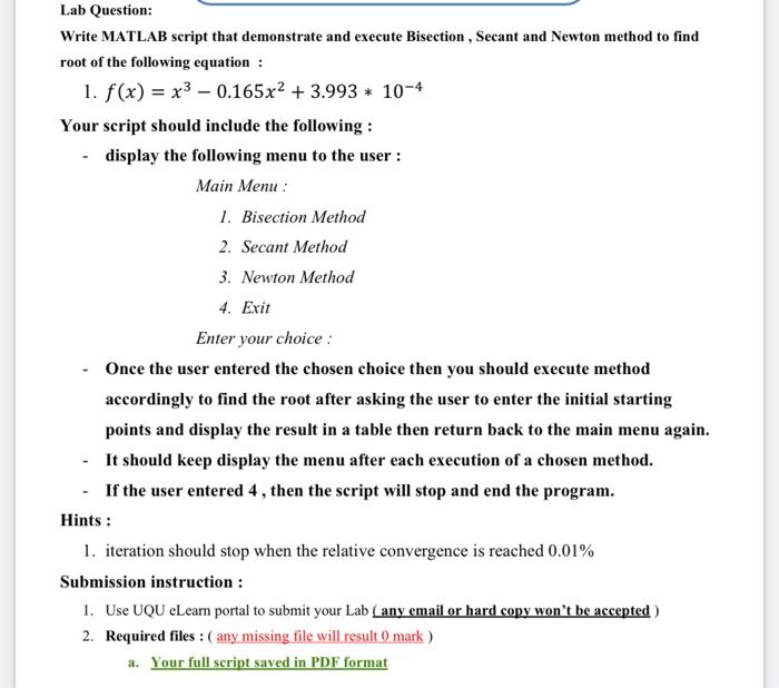 Solved Lab Question: Write MATLAB script that demonstrate | Chegg.com