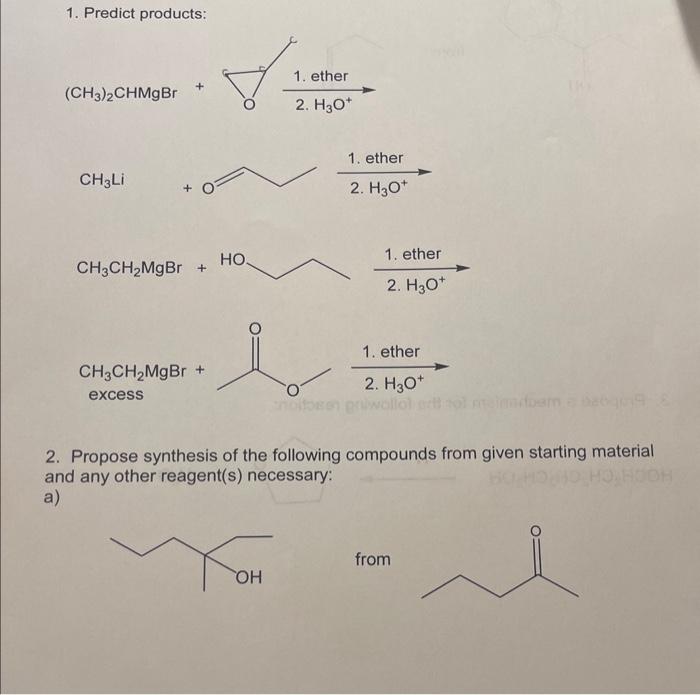 Solved 1. Predict products: CH3Li+O 2. ether 2. H3O+ | Chegg.com