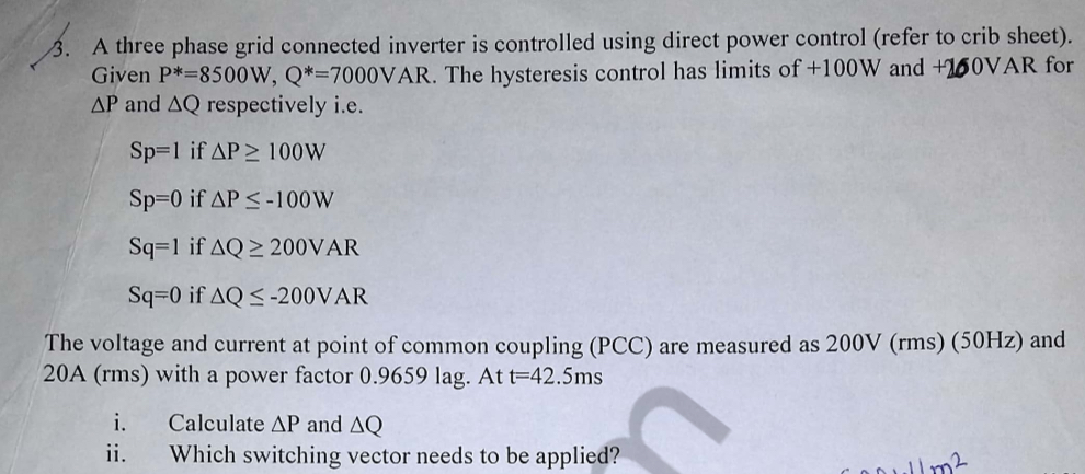 Solved A three phase grid connected inverter is controlled | Chegg.com