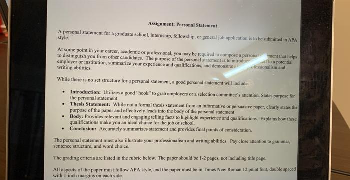 Solved Assignment: Personal Statement A personal statement | Chegg.com