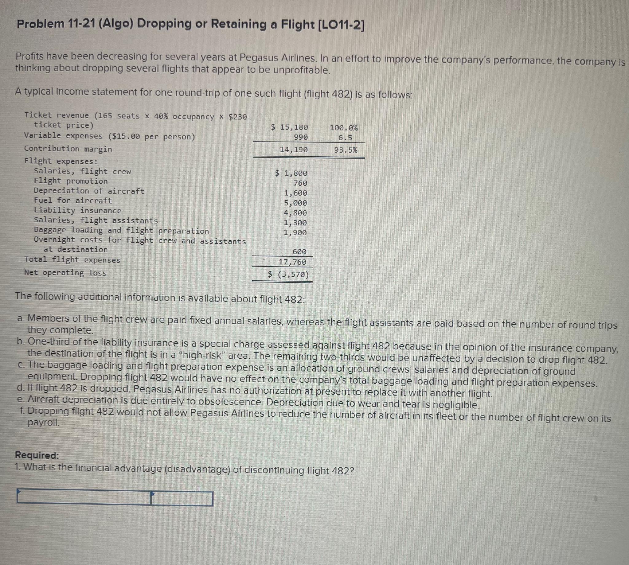 Solved Problem 11-21 (Algo) ﻿Dropping or Retaining a Flight | Chegg.com