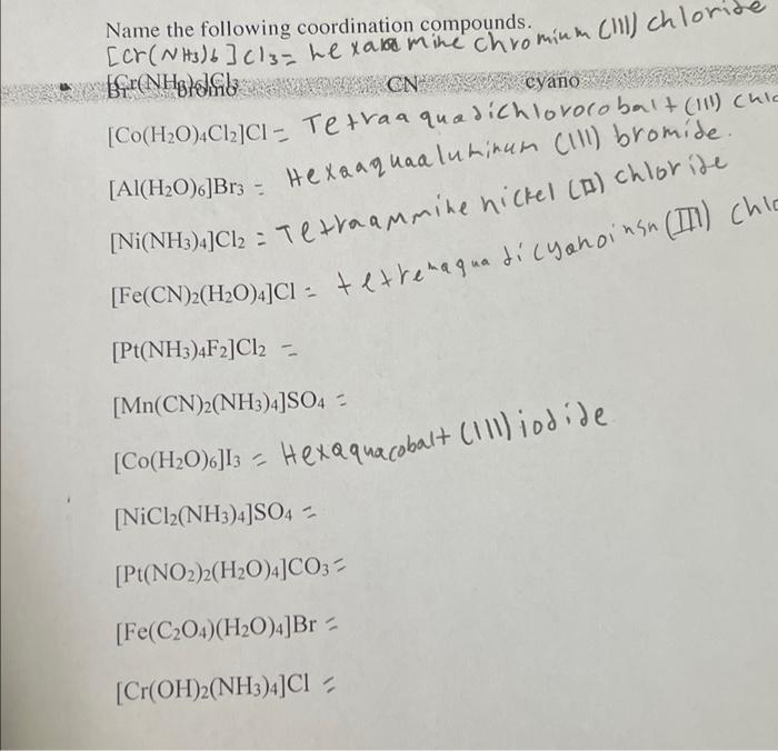 Solved Name the following coordination compounds. [cr(NH3)6] | Chegg.com