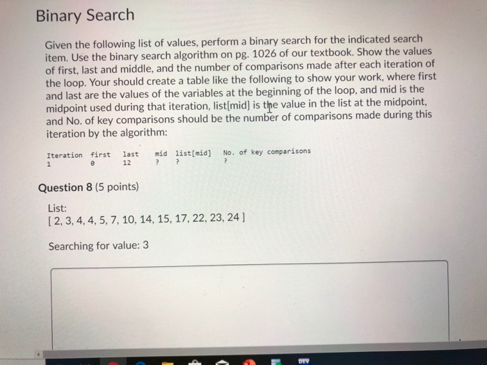 Solved Binary Search Given the following list of values, | Chegg.com