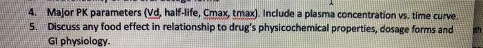 Solved 4. Major PK parameters (Vd, half-life, Cmax, tmax). | Chegg.com