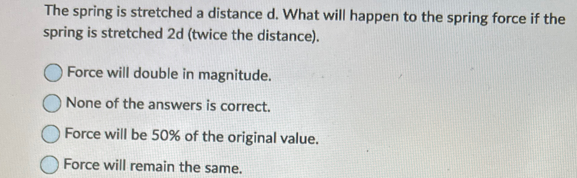 Solved The spring is stretched a distance d. ﻿What will | Chegg.com