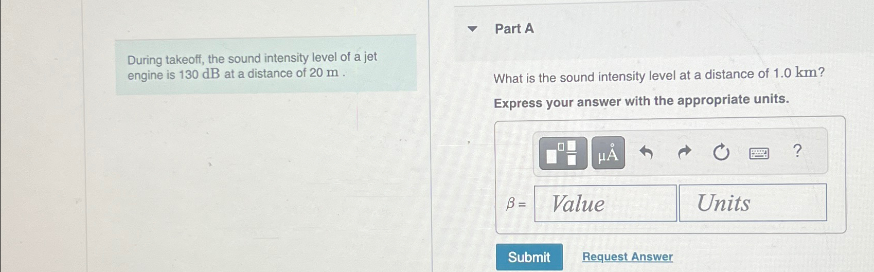 Solved Part ADuring takeoff, the sound intensity level of a | Chegg.com