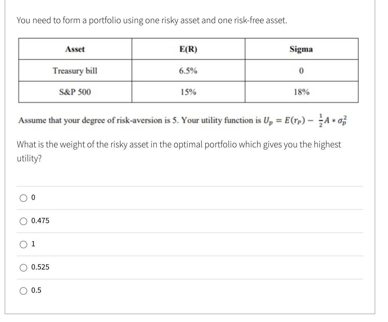 Solved You need to form a portfolio using one risky asset | Chegg.com