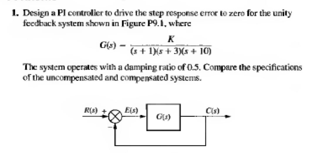 Solved Design a PI controller to drive the step response | Chegg.com