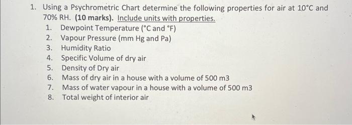 Solved 1. Using a Psychrometric Chart determine the | Chegg.com