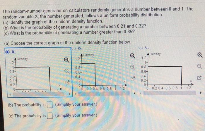 Solved The random-number generator on calculators randomly | Chegg.com