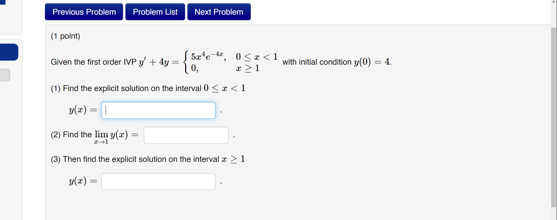 Solved 1 ﻿point)Given the first order IVP | Chegg.com