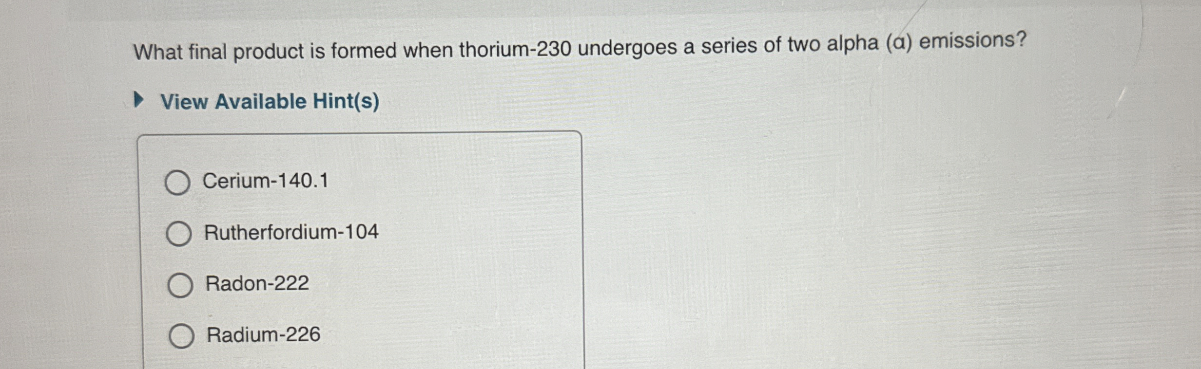 Solved What final product is formed when thorium-230 | Chegg.com