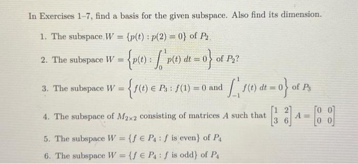 Solved In Exercises 1-7, find a basis for the given | Chegg.com