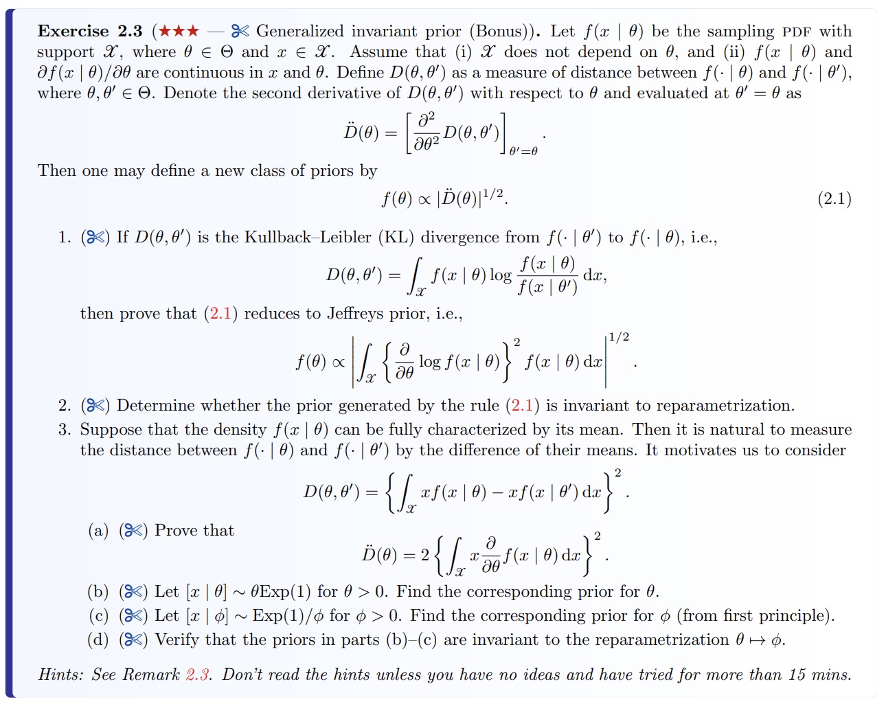 Solved Exercise Generalized invariant prior (Bonus)). ﻿Let | Chegg.com