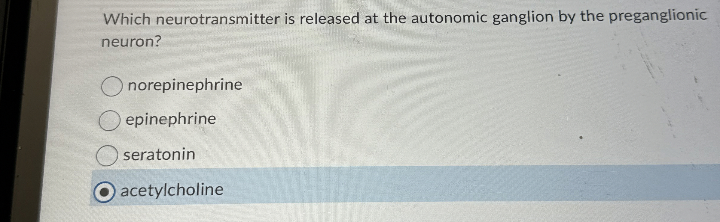 Solved Which neurotransmitter is released at the autonomic | Chegg.com