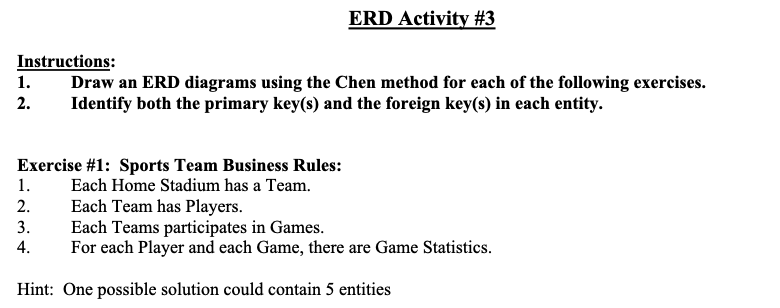 Solved ERD Activity #3Instructions:Draw an ERD diagrams | Chegg.com