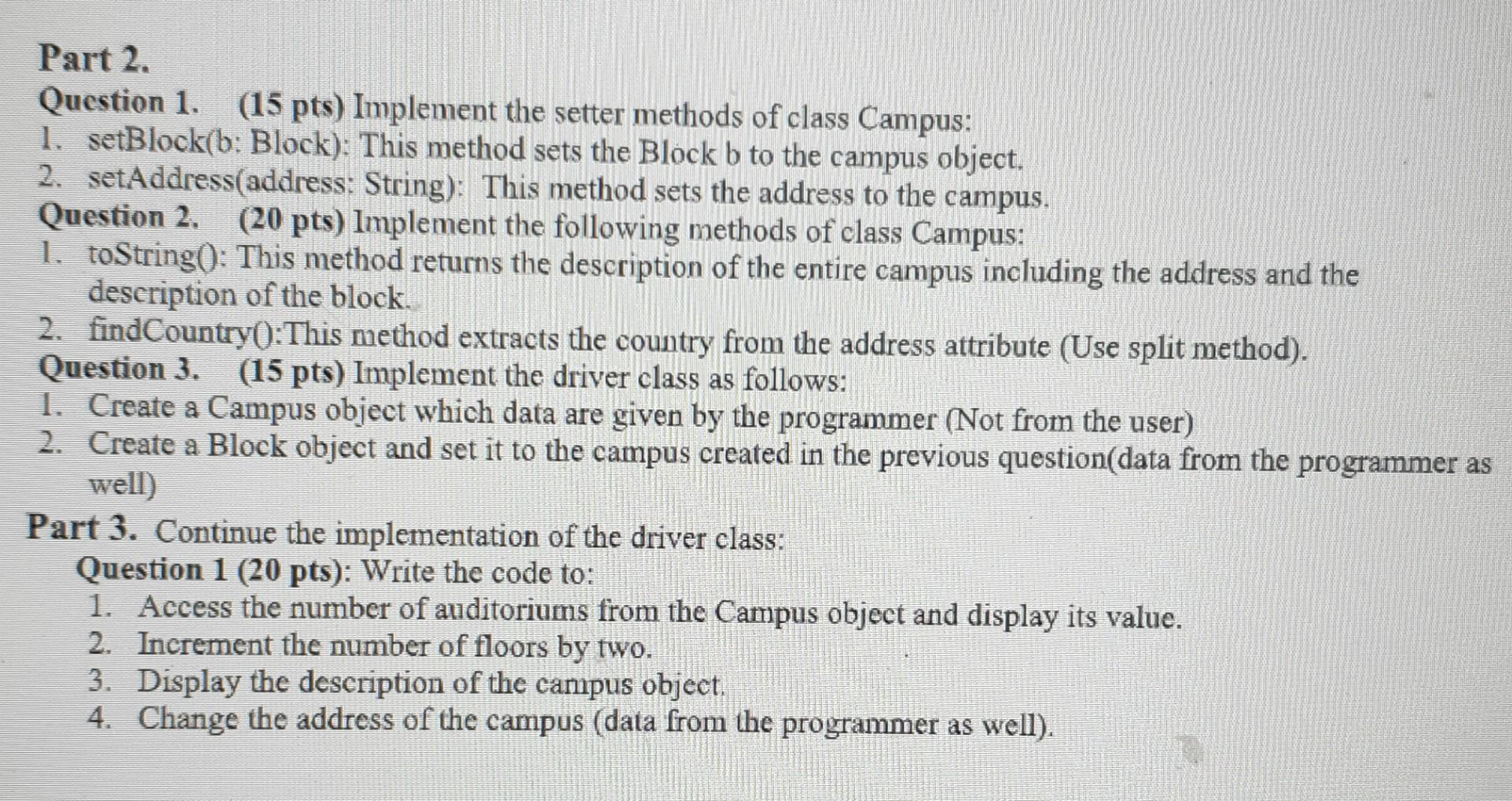 Part 2. Question 1. (15 pts) Implement the setter | Chegg.com