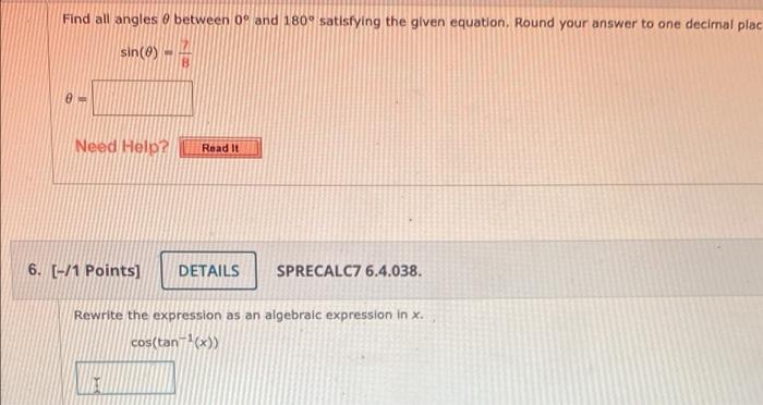 Solved Find all angles between 0 and 180° satisfying the | Chegg.com