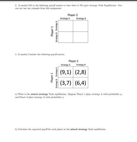 Solved [2 ﻿marks] ﻿Fill in the following payoff matrix so | Chegg.com