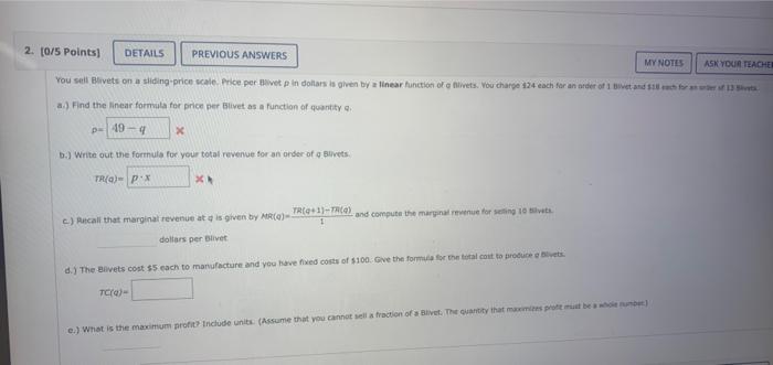 a.) Find the linear formila for price per Elivet as a | Chegg.com