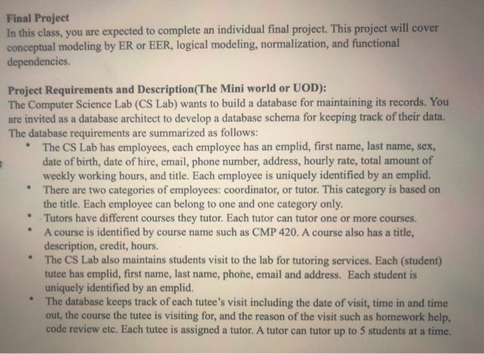 Solved Final Project In this class, you are expected to | Chegg.com