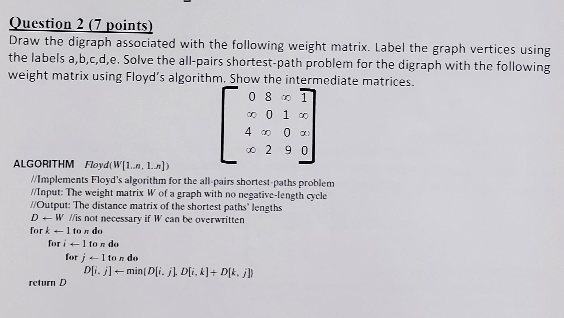 Solved o Question 2 (7 points) Draw the digraph associated | Chegg.com