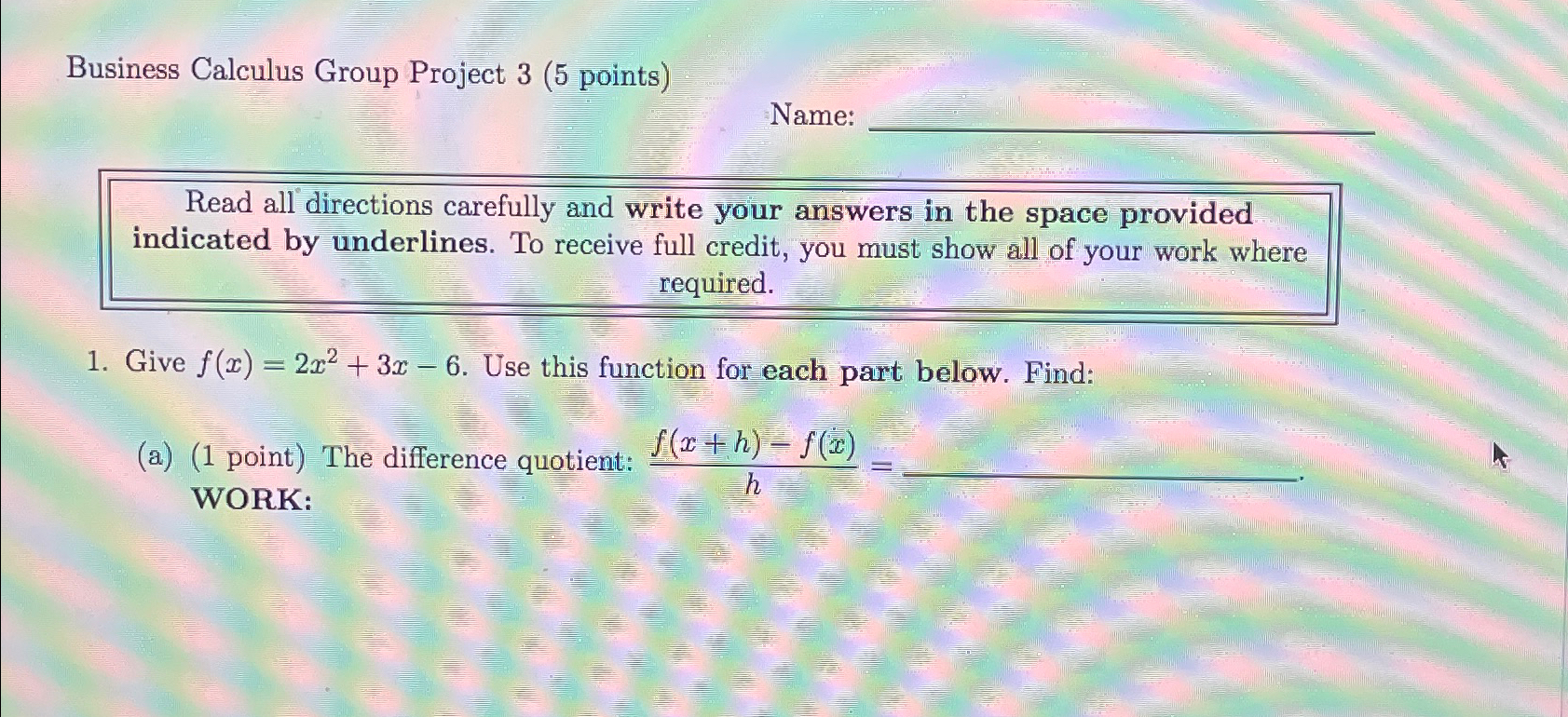 Solved Business Calculus Group Project 3 (5 | Chegg.com