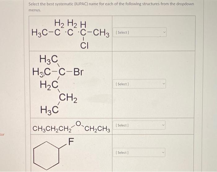 Solved Select the best systematic (IUPAC) name for each of | Chegg.com
