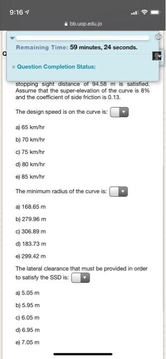 Solved ( 9:164 .. bb.uop.edu.jo Remaining Time: 59 minutes, | Chegg.com