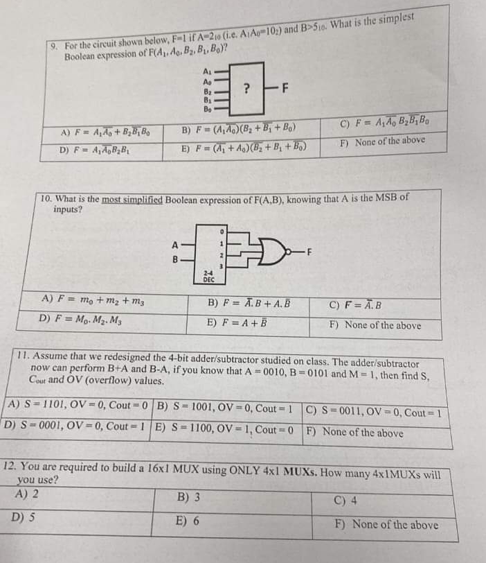 Solved For the circuit shown below, F=1 ﻿if | Chegg.com